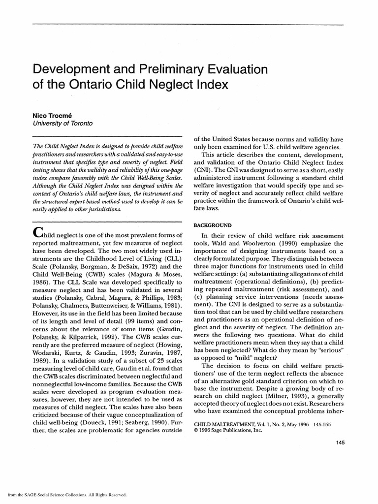 1996-Ontario Child Neglect Index | PDF