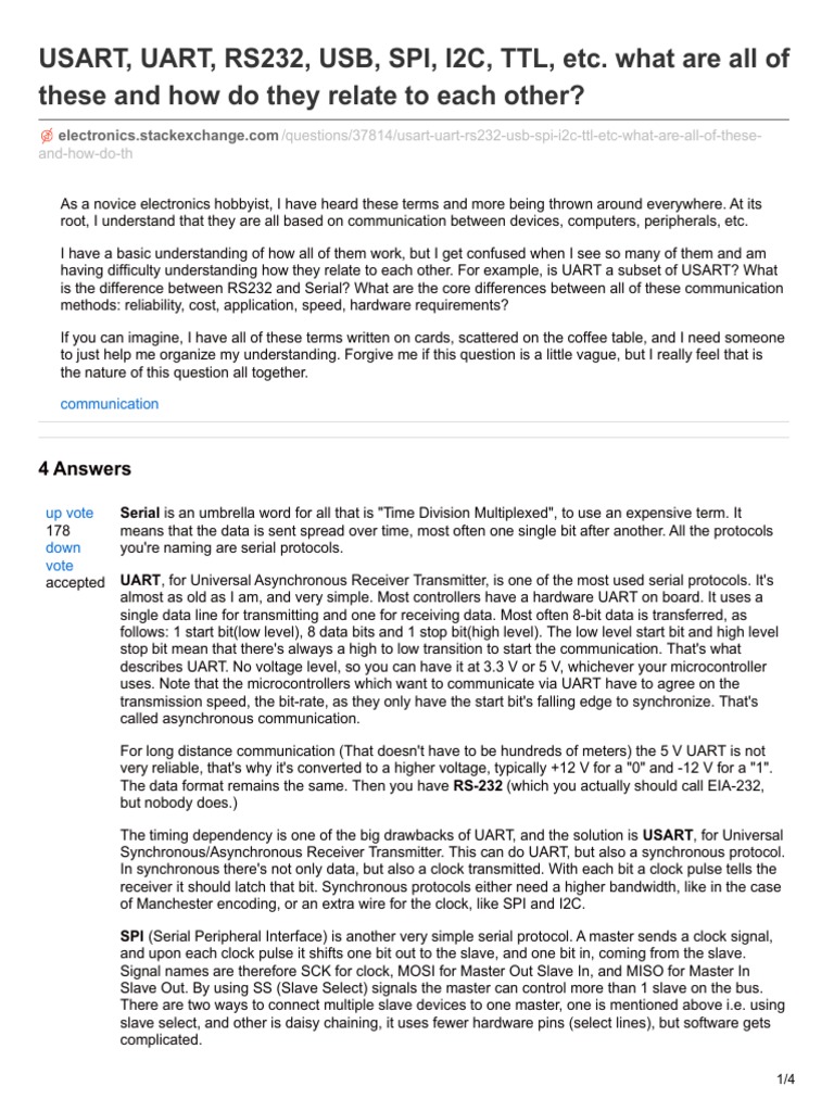USART UART RS232 USB SPI I2C TTL Etc What Are All of These and How Do They Relate To Each Other ...