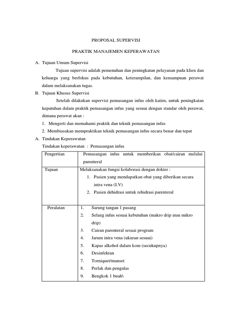 Proposal Supervisi Manajemen Keperawatan - Tindakan Pemasangan Infus ...