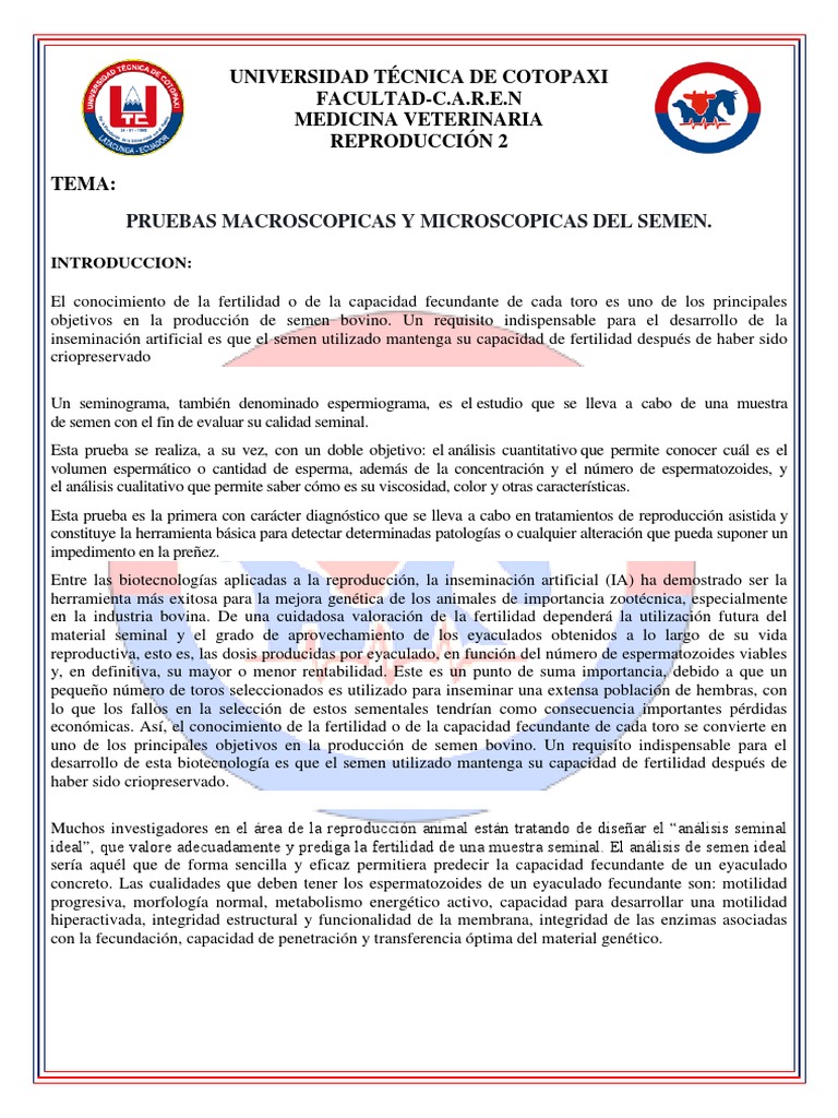 Pruebas Macrocoscopicas y Microscopicas Del Semen | PDF | Semen | Reproducción humana