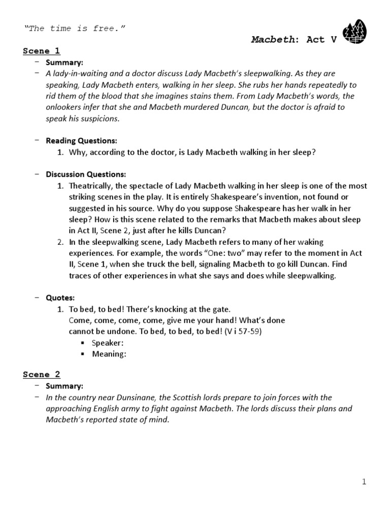 Macbeth: Act V: Scene 1 | PDF | Macbeth | Shakespearean Tragedies