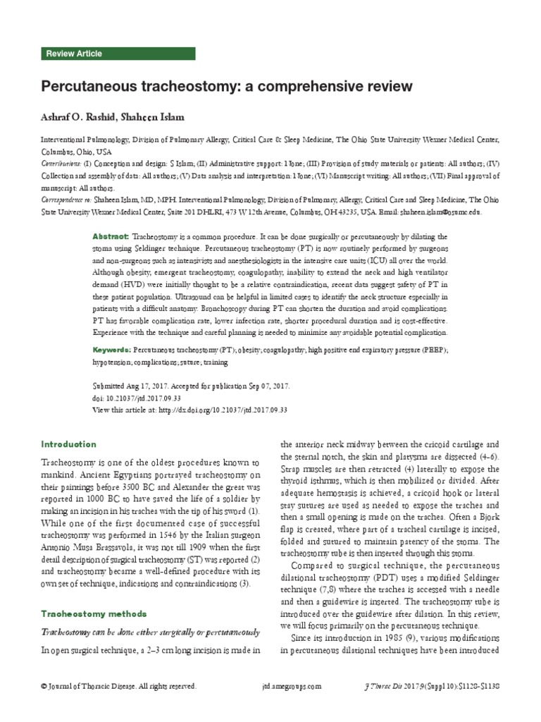Percutaneous Tracheostomy: A Comprehensive Review. | PDF | Surgery ...