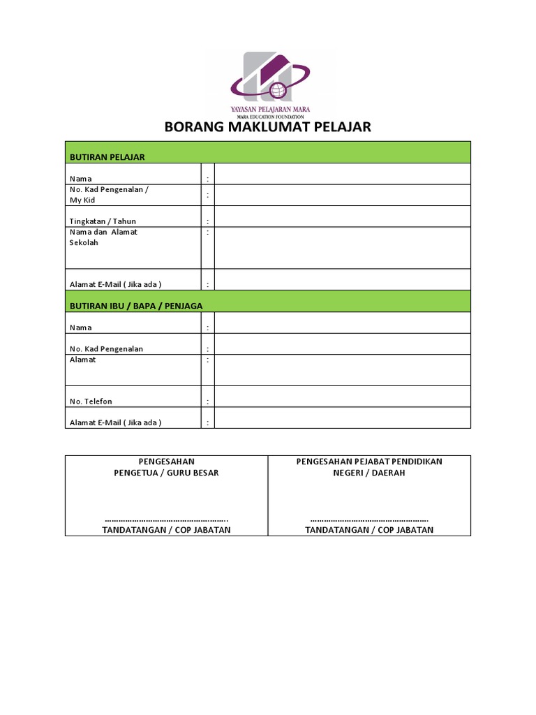 Borang Maklumat Murid-1 | PDF