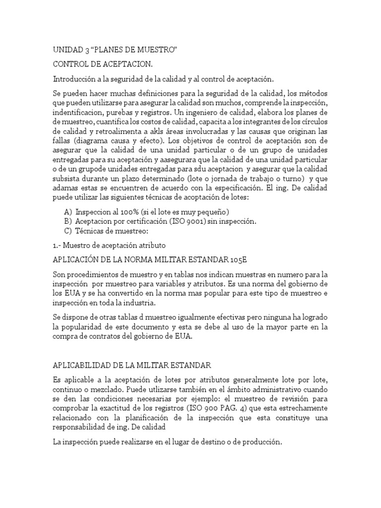 Aplicación de La Norma Militar Estandar 105e | PDF | Calidad (comercial ...