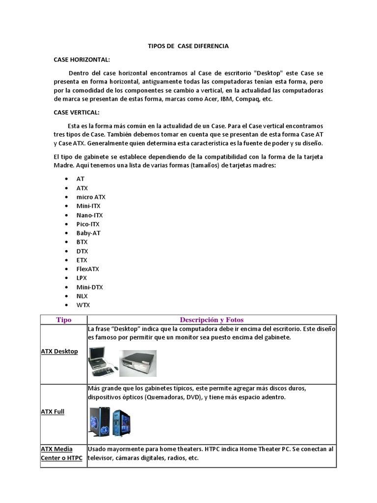 Tipos de Case Diferencia | PDF | Computadora de escritorio | Equipo de ...
