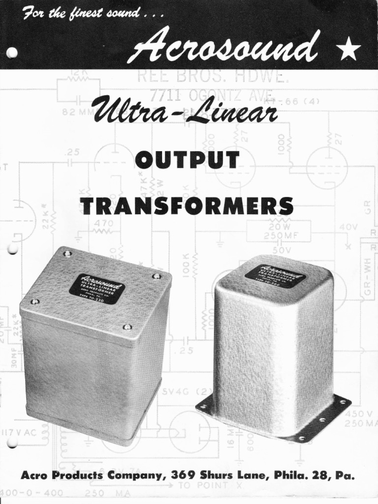 AcroSound Ultralinear Output Transformers (Amplifier Schematics) (1954 ...