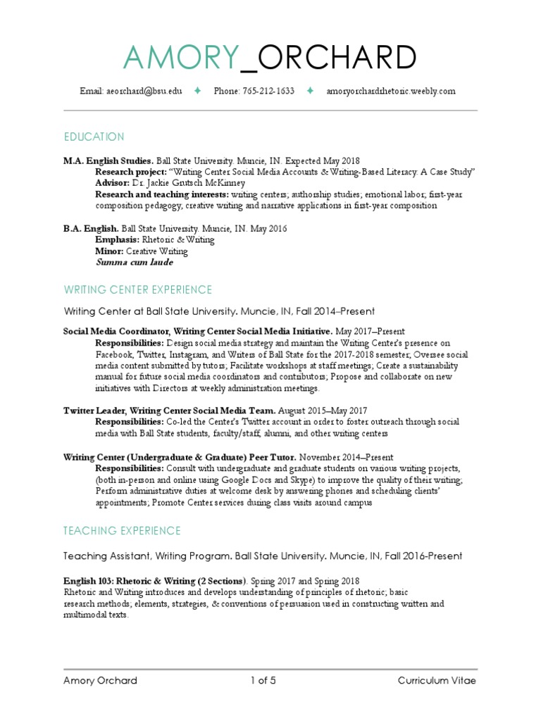 Amory Orchard CV | PDF | Social Media | Popular Culture & Media Studies