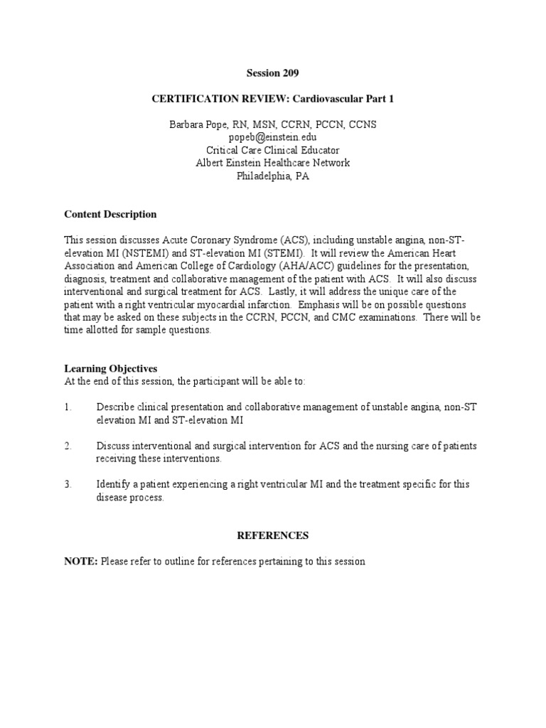 CCRN-PCCN-CMC Review Cardiac Part 1 PDF | PDF | Percutaneous Coronary ...