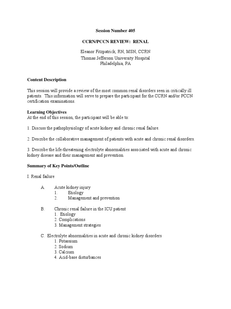 CCRN-PCCN Review Renal | PDF | Kidney | Chronic Kidney Disease