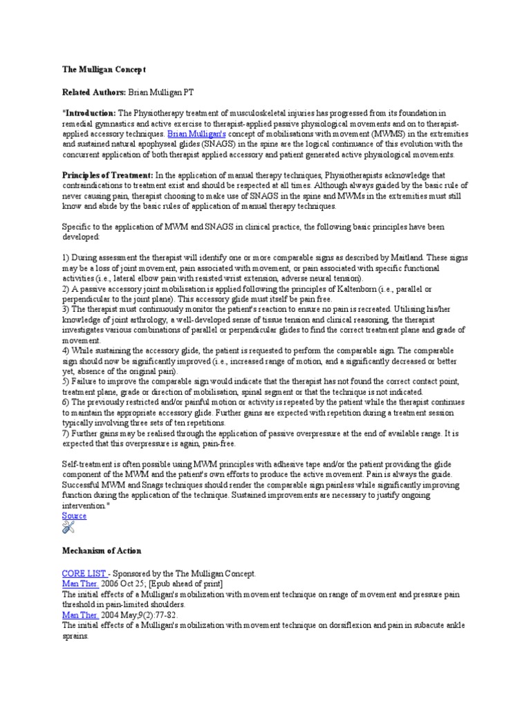 Mulligan Concept: MWM & SNAG Techniques | PDF | Physical Therapy ...