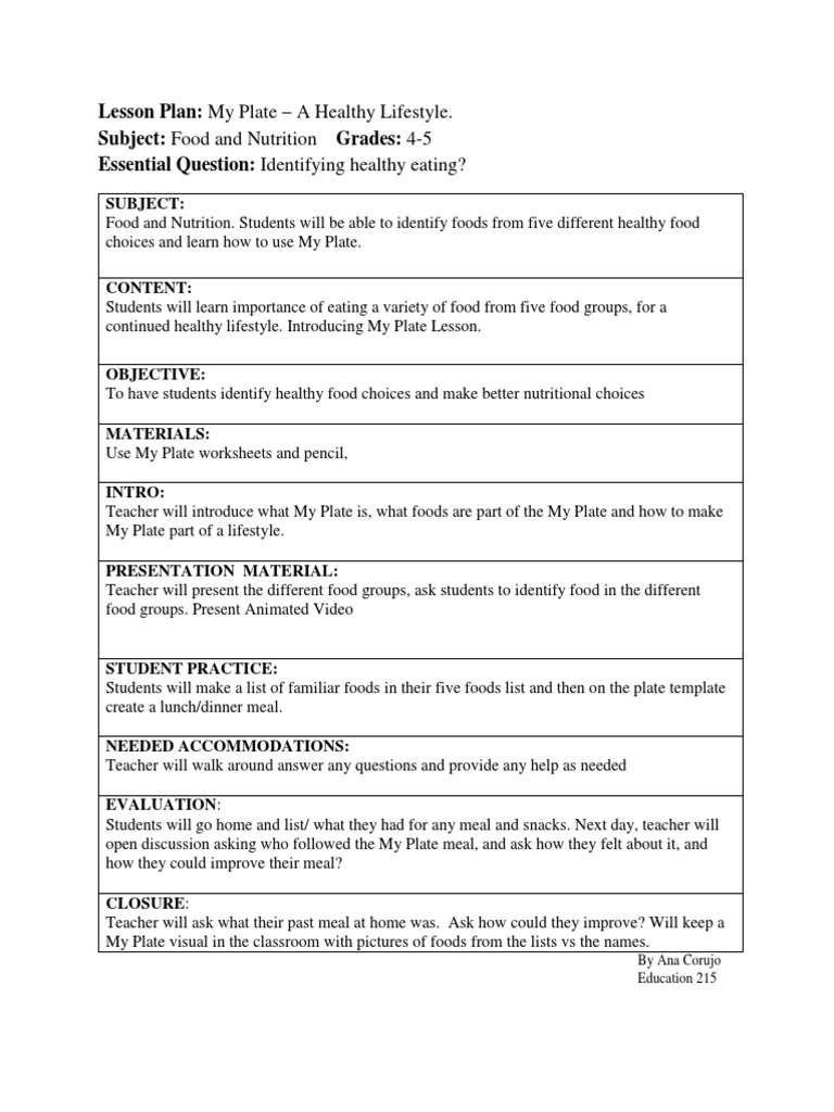 My Plate Lesson Plan | PDF | Lesson Plan | Eating Behaviors Of Humans