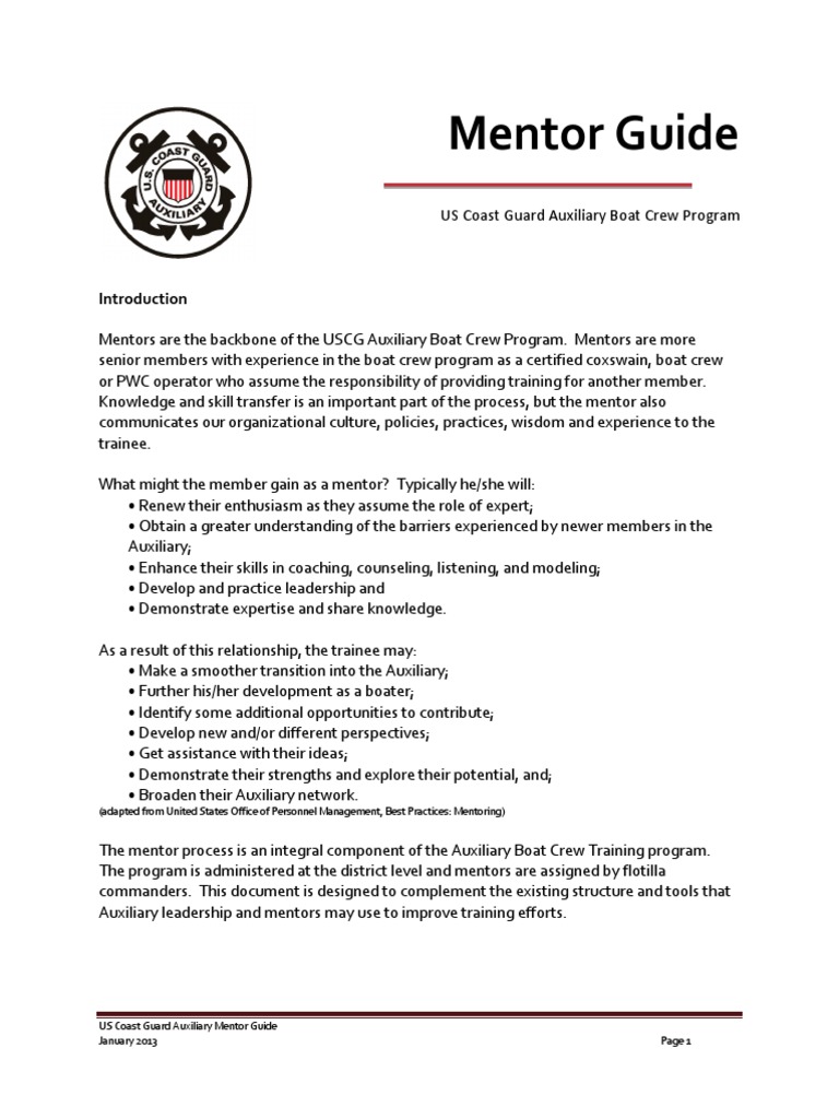 Us Coast Guard Auxiliary Boat Crew Program Mentor Guide Pdf United