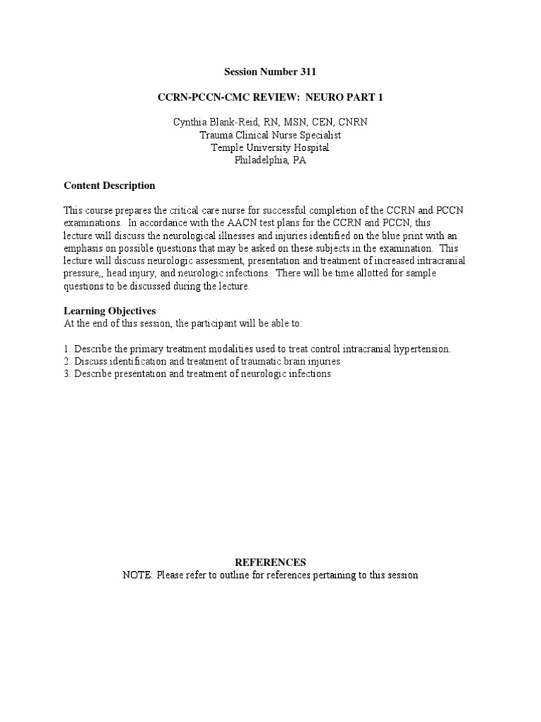 CCRN Cert Review Neuro I | PDF | Meningitis | Cerebrospinal Fluid