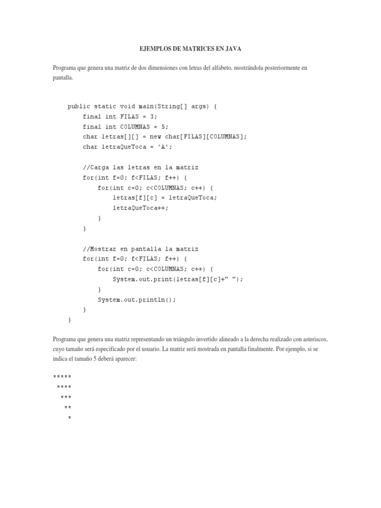 Matriz en Java | PDF