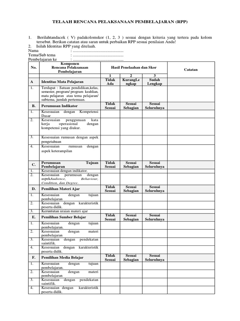 Format Telaah RPP | PDF | Karier & Perkembangan