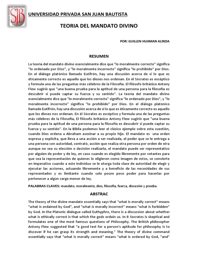 El Mandato Divino | PDF | Pecado | Fe