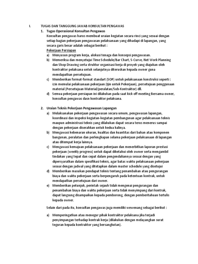 Tugas Dan Tanggung Jawab Konsultan Pengawas | PDF