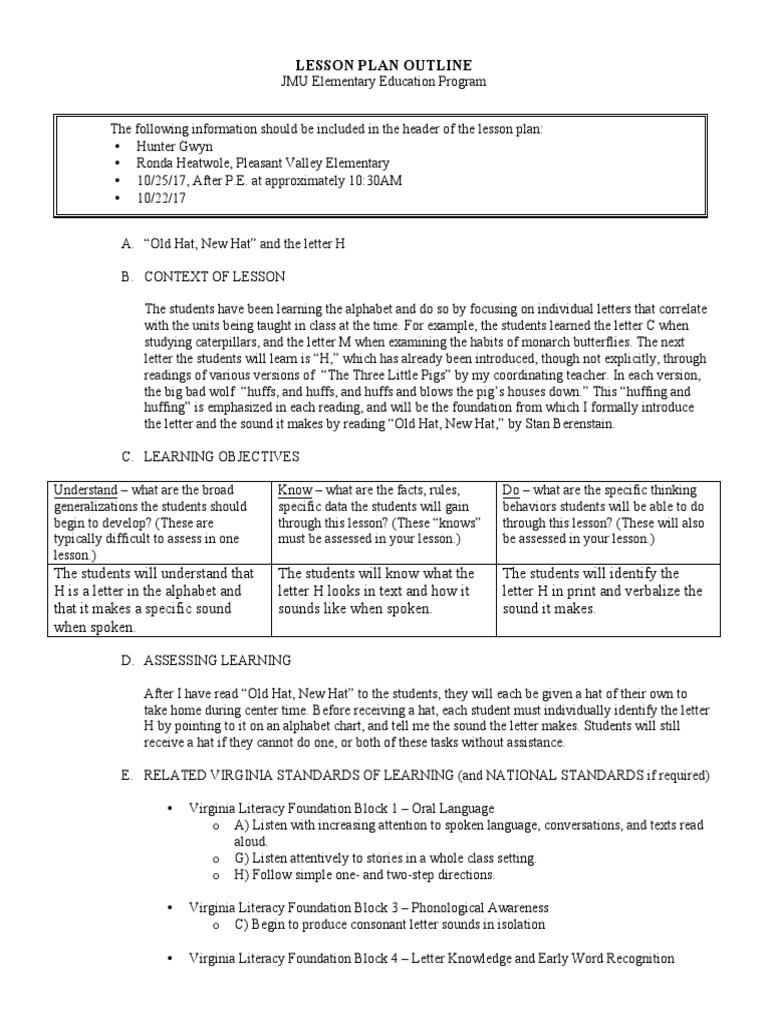 Old Hat New Hat Lesson Plan | PDF | Educational Assessment | Literacy