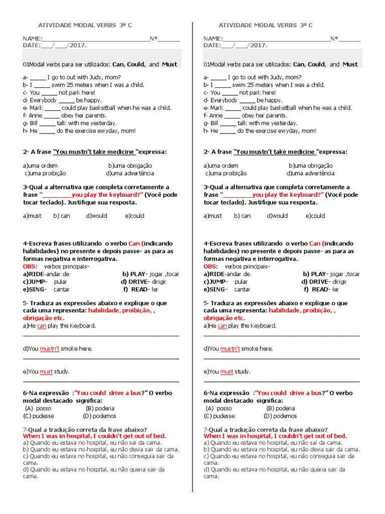 Atividades de Modal Verbs 9º Ano | PDF | Lazer | Entretenimento (geral)