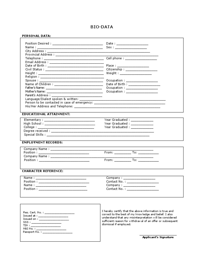 BIODATA | PDF | Government And Personhood