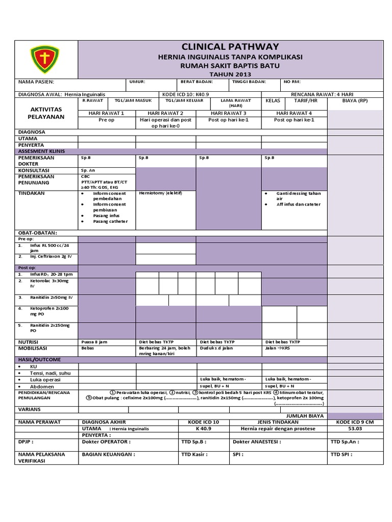 Clinical Pathway Hernia Inguinalis | PDF