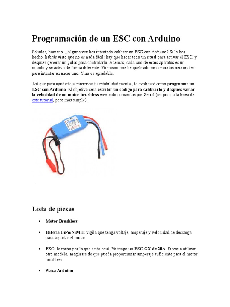 Programación De Un Esc Con Arduino Para El Motor Brushelss Pdf Electricidad Máquinas