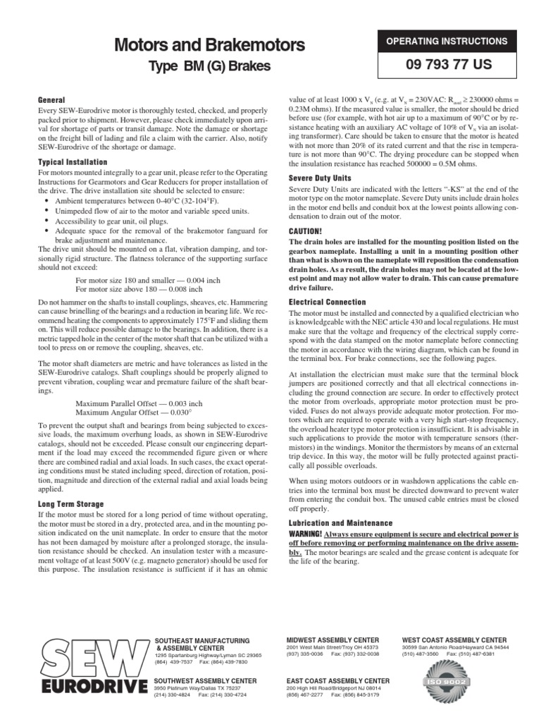 Esquema de fiação de motor 3 fases Sew Eurodrive