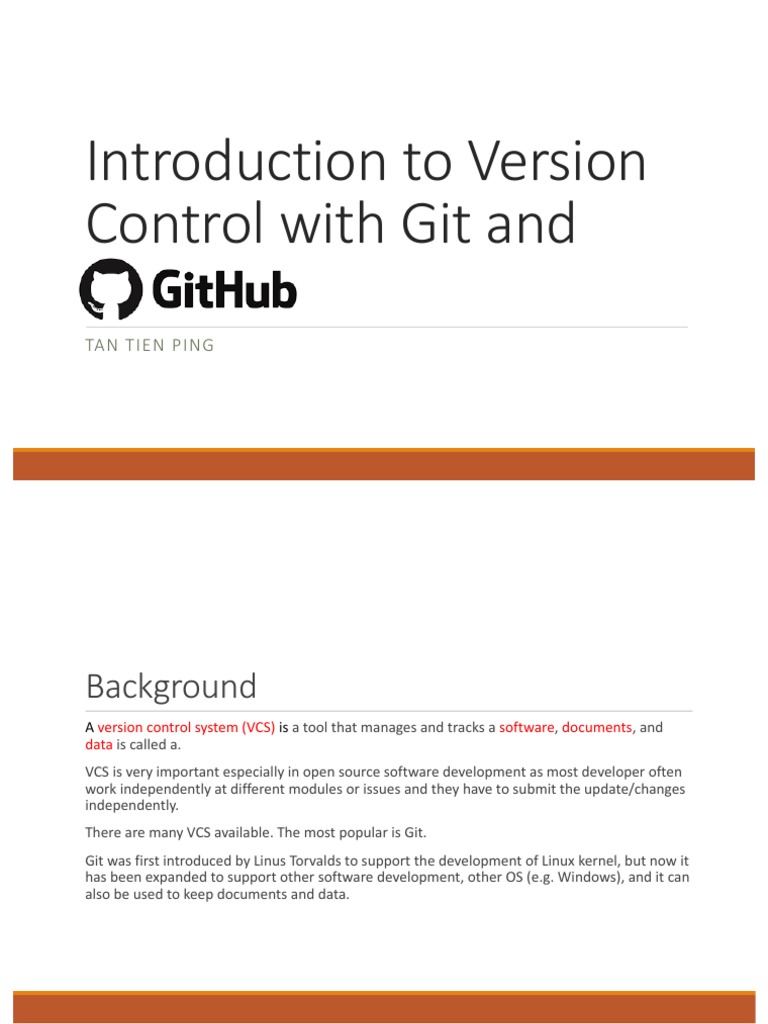 Introduction To Version Control With Git And: Tan Tien Ping | PDF ...