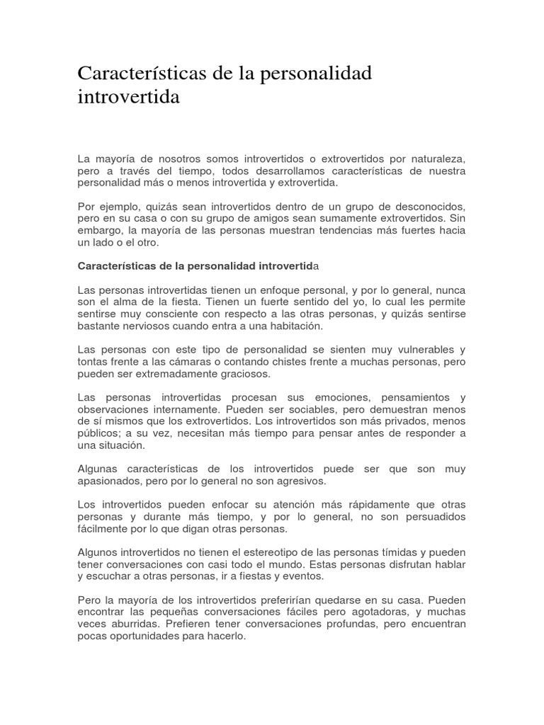 Personalidad Introvertida: Claves y Rasgos | PDF | Neurociencia ...