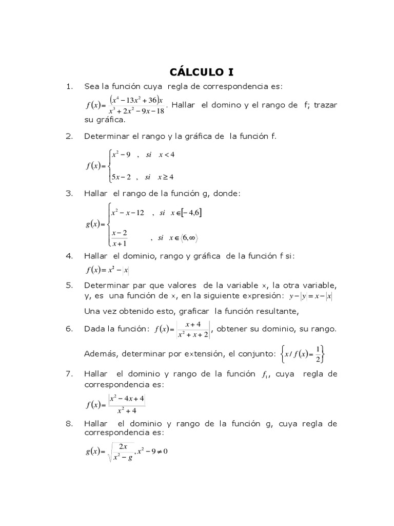 Cálculo de Dominio y Rango de Funciones | PDF | Función (Matemáticas ...