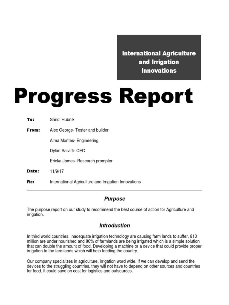 progress report | Irrigation | Agriculture