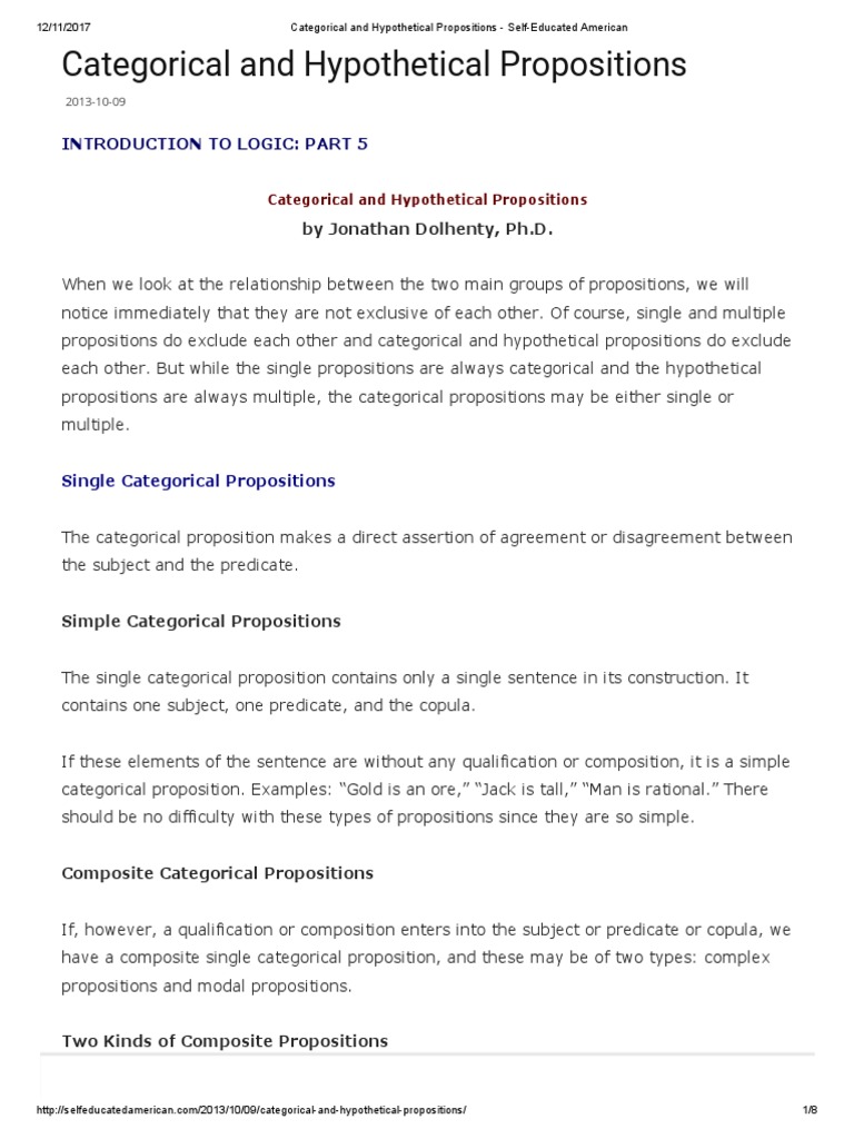 Categorical and Hypothetical Propositions - Self-Educated American ...
