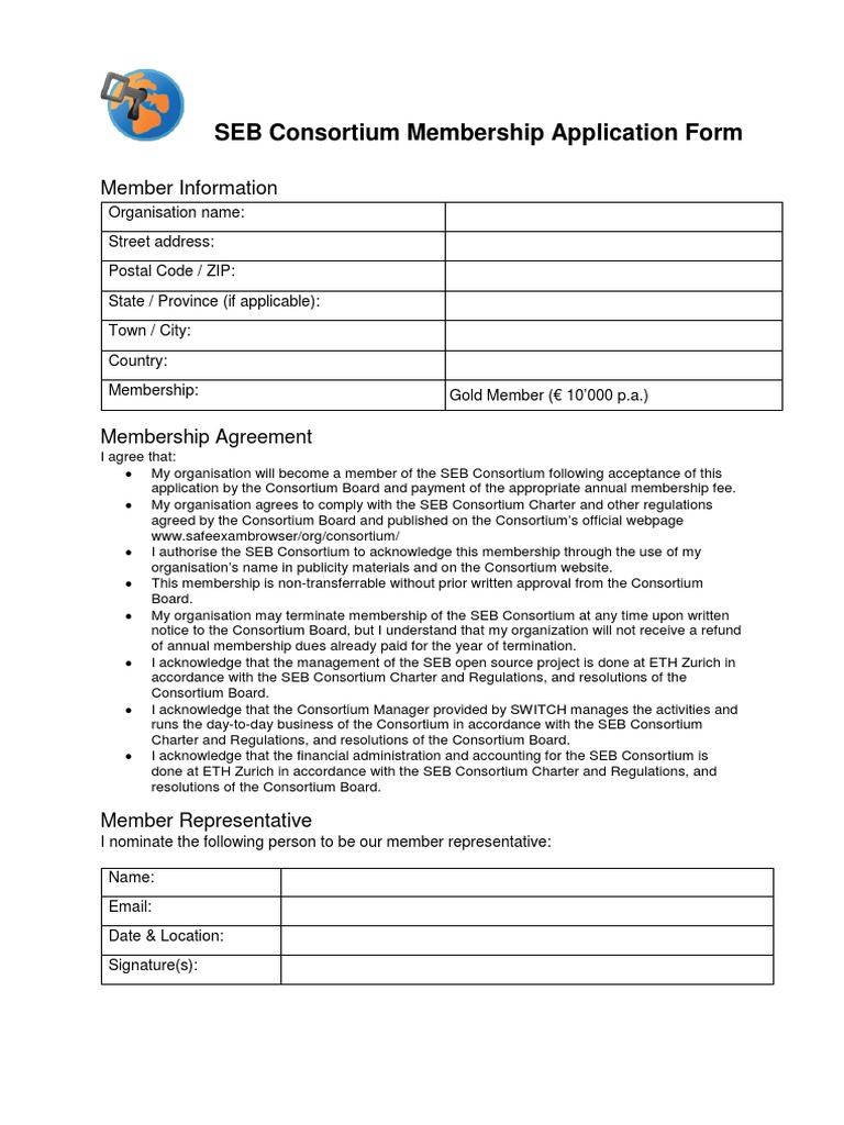 SEB Consortium Membership Application Form | PDF