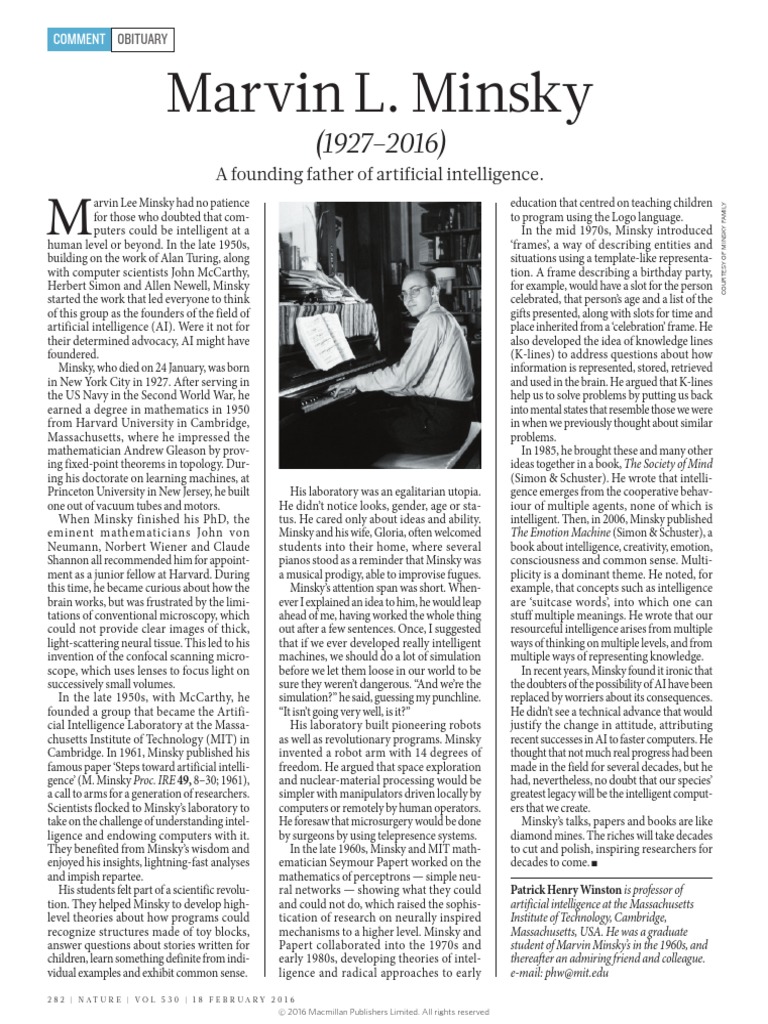 Marvin L. Minsky: A Founding Father of Artificial Intelligence | PDF ...