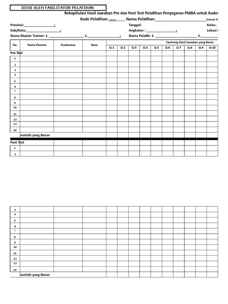 Rekap Pre Dan Post Test | PDF