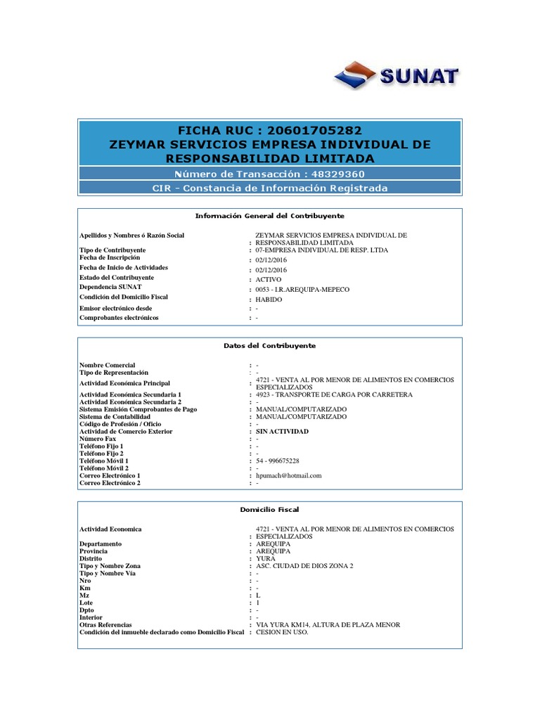 Ficha Ruc | PDF | Business | Negocios (general)