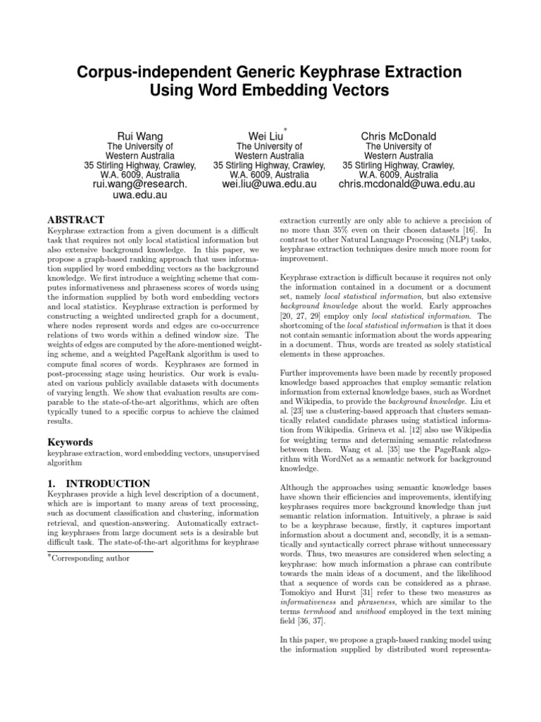 Keyphrase Extraction Using Word Embedding Pdf Artificial Neural Network Statistical