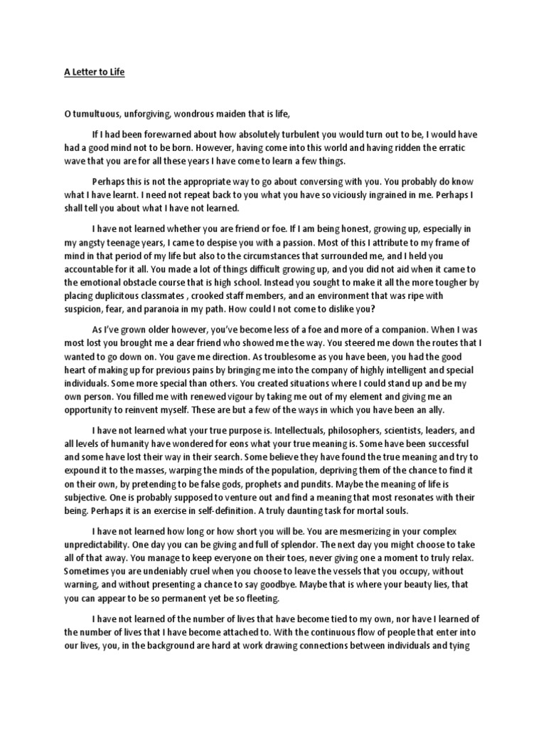 A Letter To Life | PDF | Science | Philosophical Science