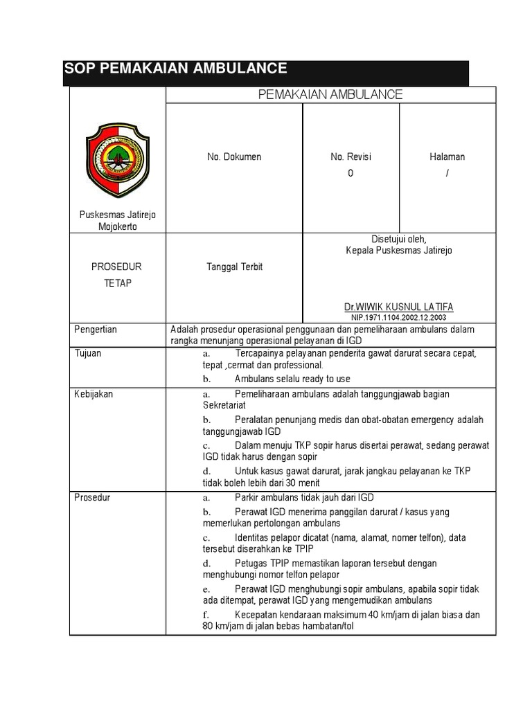 Sop Pemakaian Ambulance | PDF