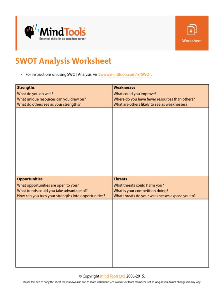 SWOT Analysis Worksheet: Strengths Weaknesses | PDF