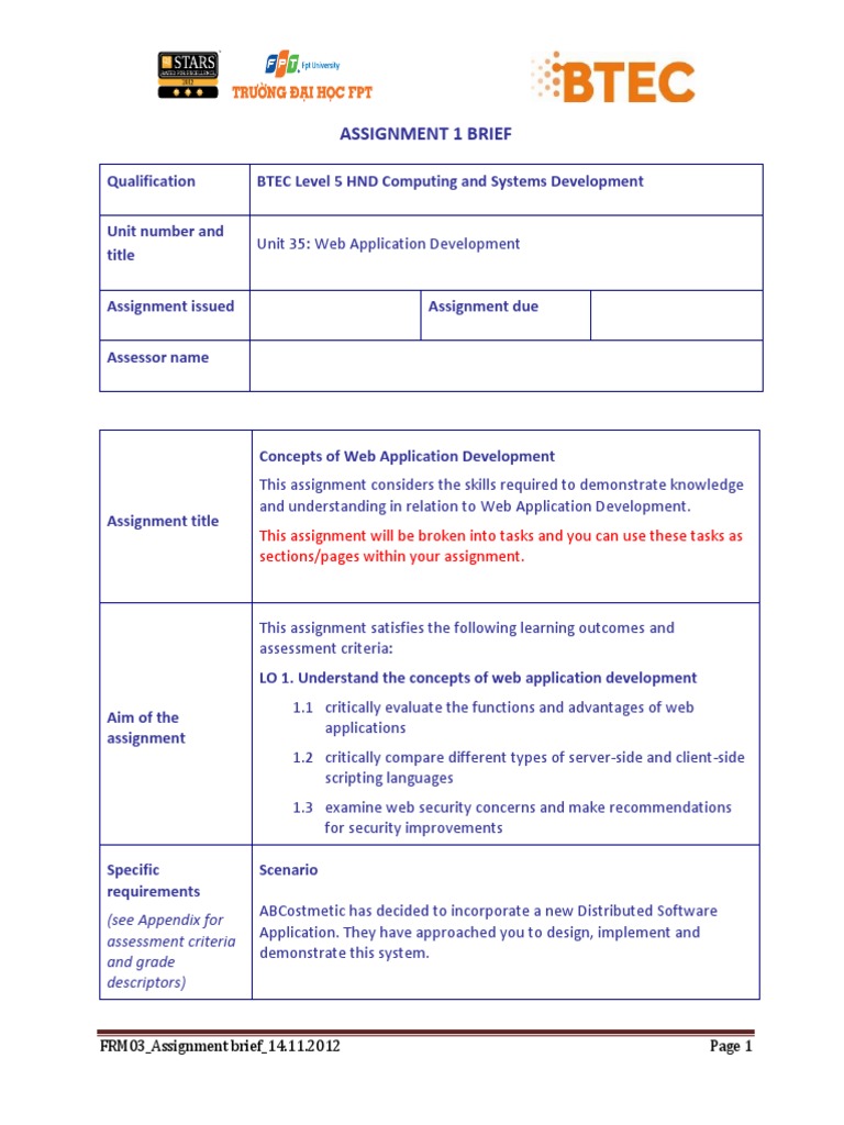 Web Application Development Assignment Brief 1 Dynamic Web Page Web Application