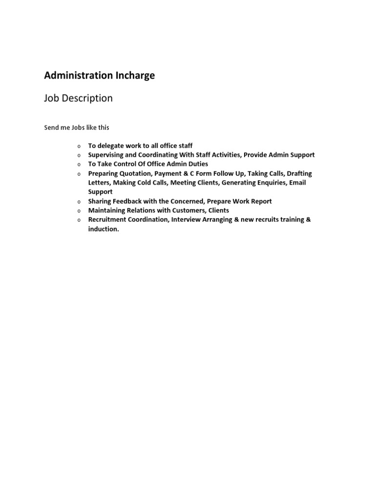Administration Incharge | PDF