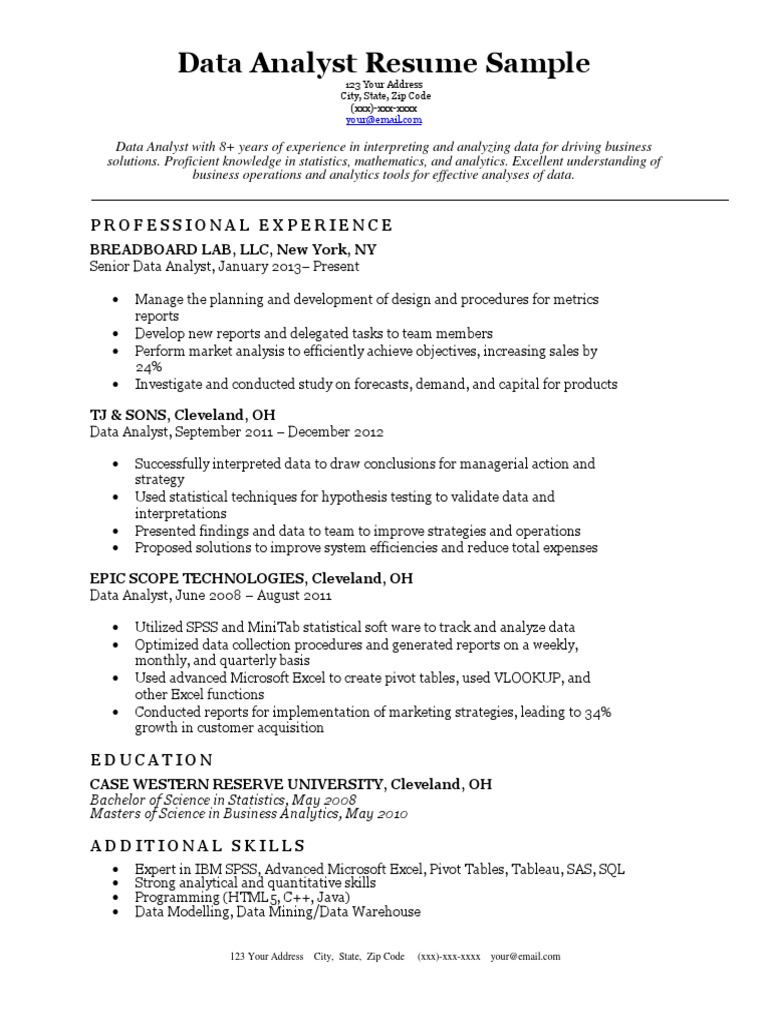 Data Analyst Resume Sample: Professional Experience | PDF | Business