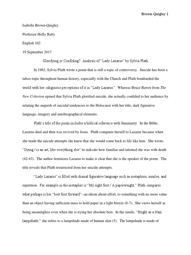 Lady Lazarus 2 Analysis 1 | Download Free PDF | Sylvia Plath | Poetry