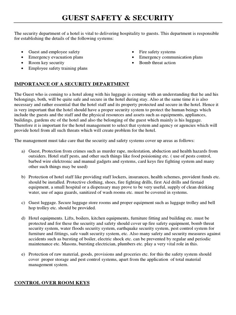 Hotel Guest Safety and Security Protocols | PDF | Lock (Security Device ...