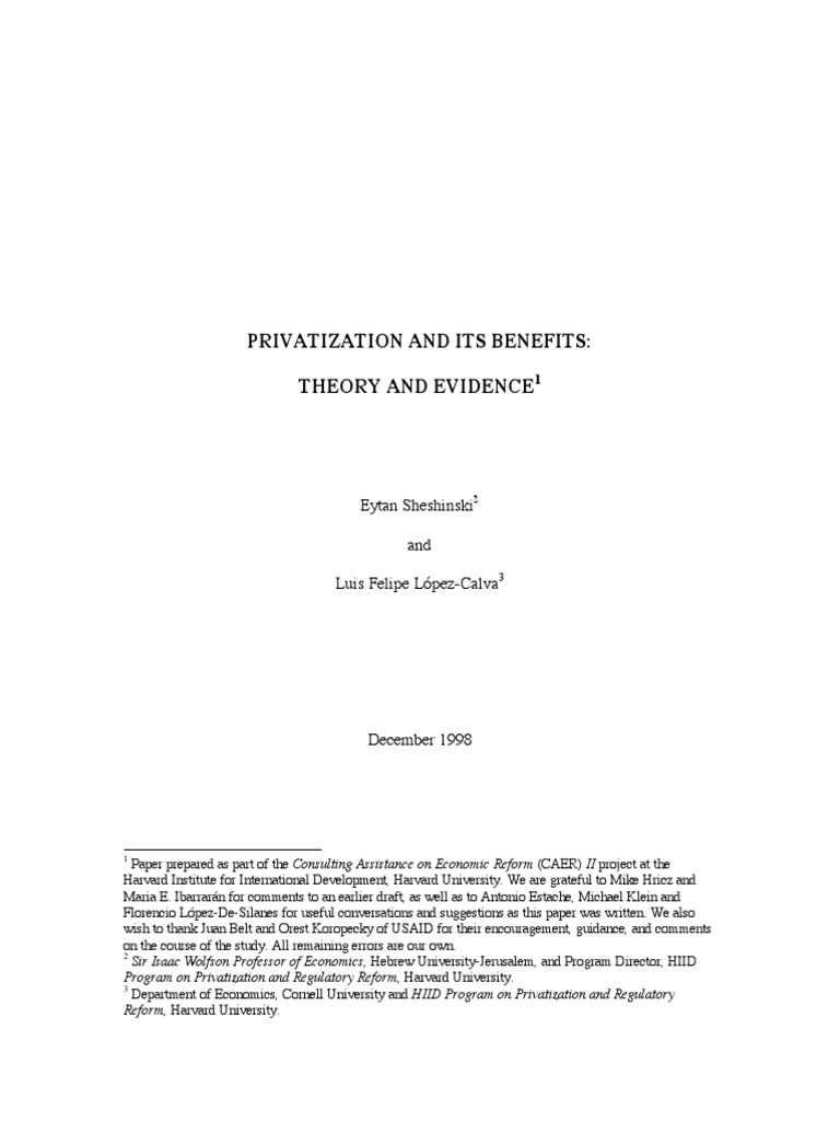 Privatization and Its Benefits - Theory and Evidence | PDF ...