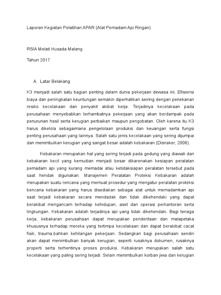 PELATIHAN PENGGUNAAN ALAT PEMADAM API RINGAN (APAR) DI RSIA MELATI ...