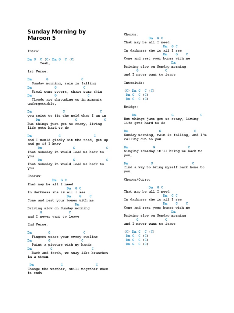Sunday Morning Chords Guitar