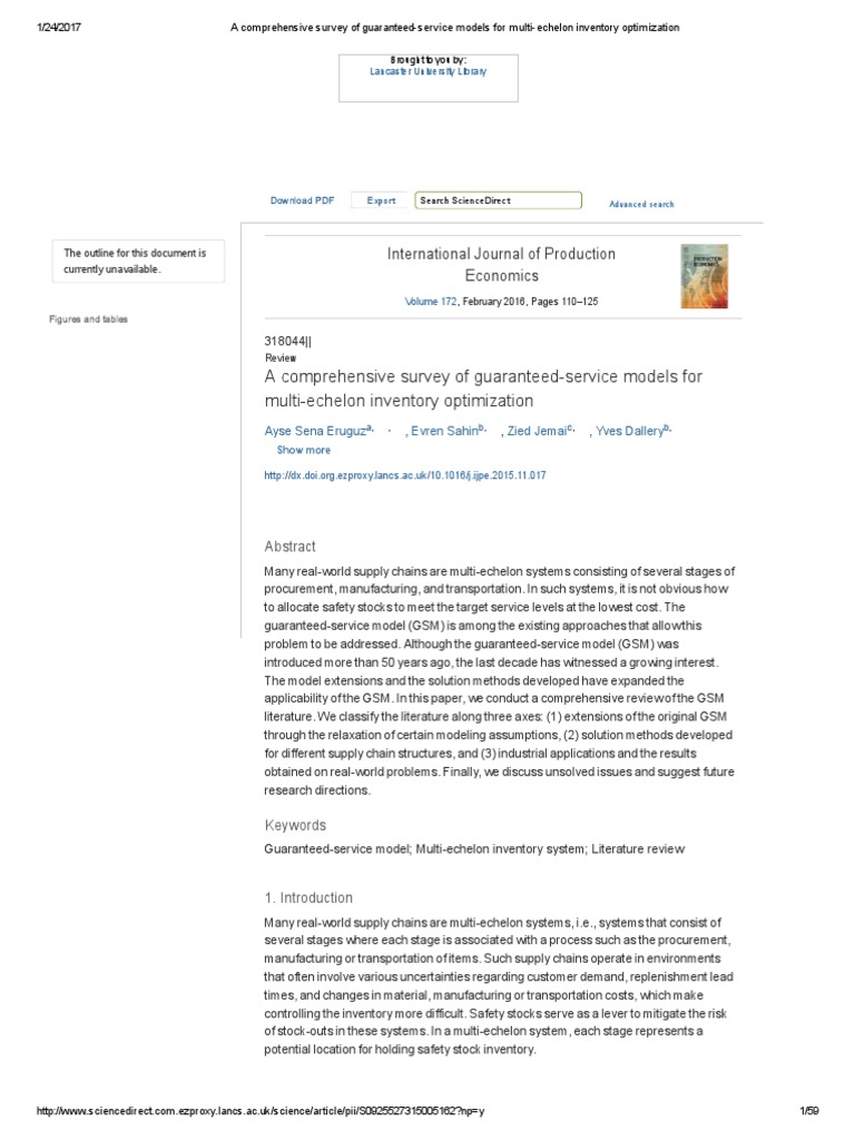 A Comprehensive Survey of Guaranteed-Service Models For Multi-Echelon Inventory Optimization ...