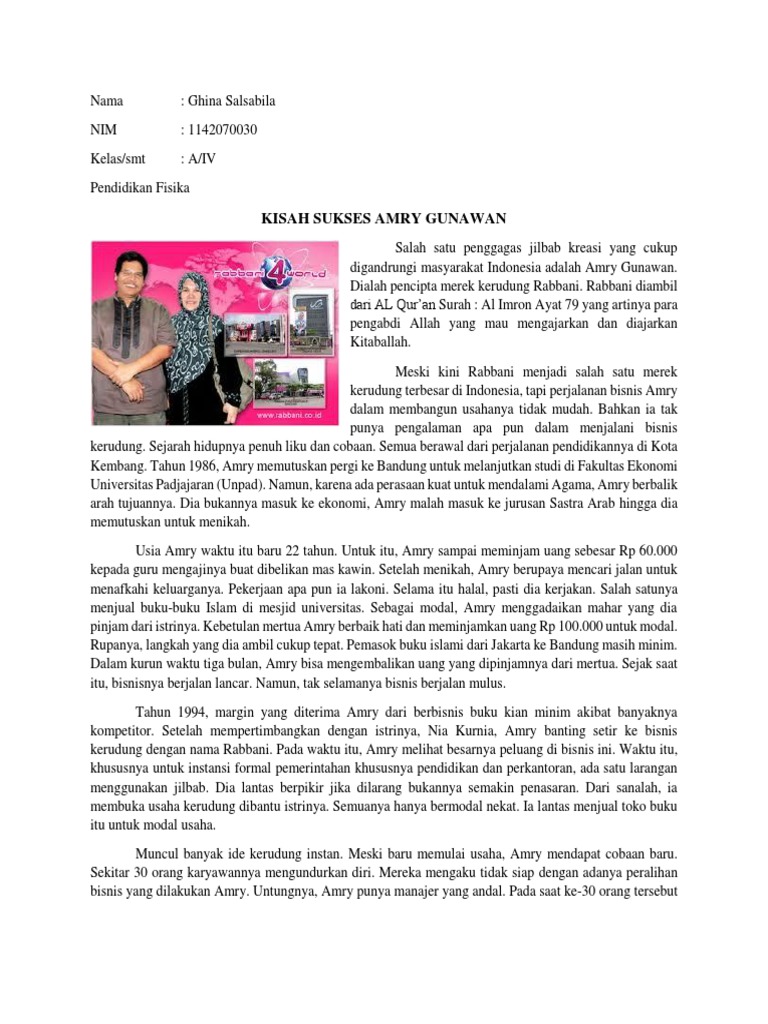 Kisah Sukses Amry Gunawan dan Rabbani | PDF